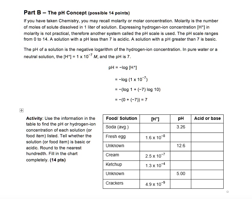 part b the ph concept possible 14 points if you have taken chemistry ...