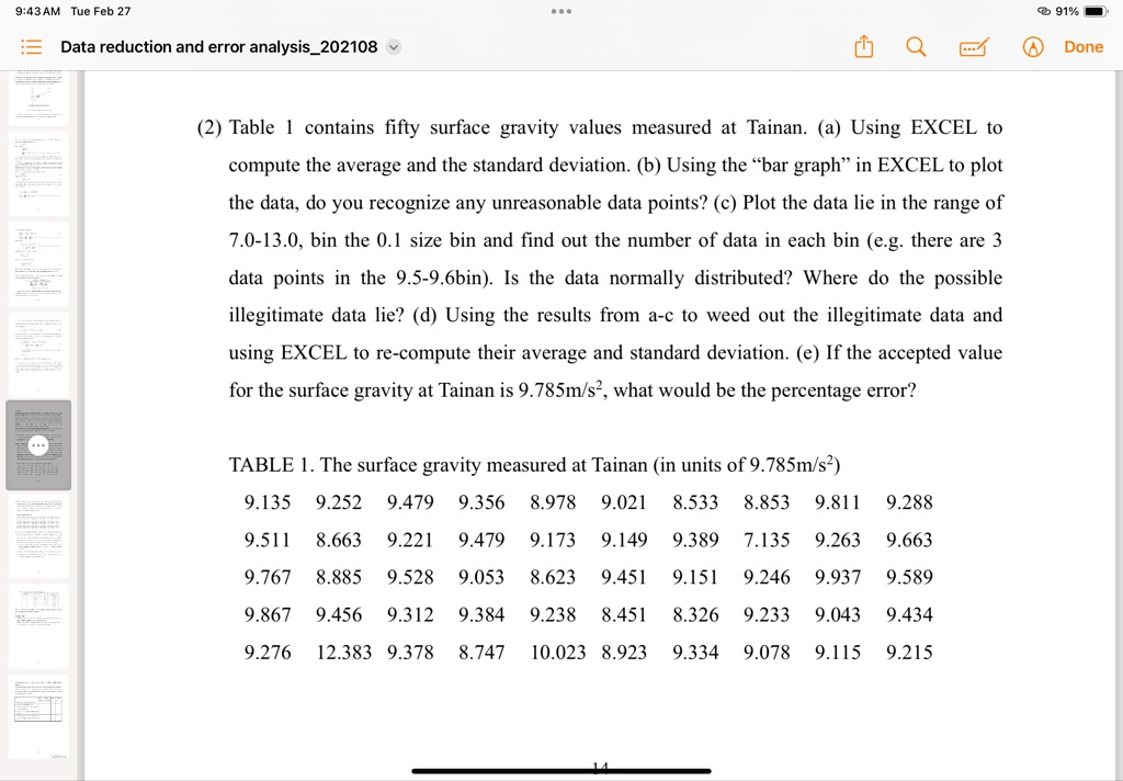 2 table 1 contains fifty surface gravity values measured at tainan a using excel to compute the ...