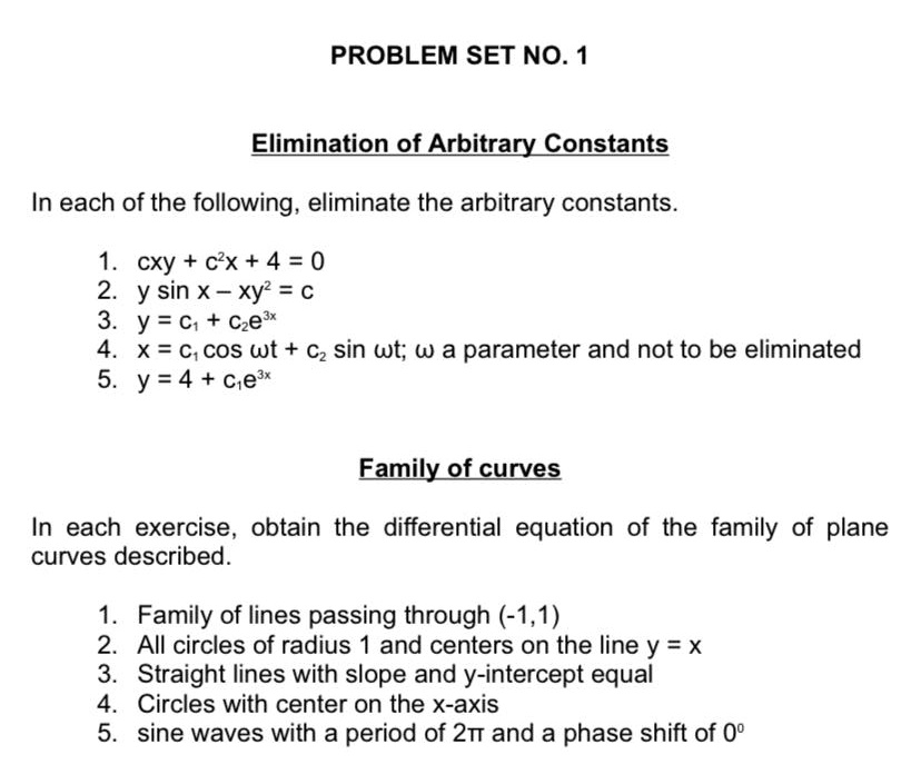 problem set n 1 elimination of arbitrary constants in each of the ... problem set n 1 elimination of arbitrary constants in each of the ...
