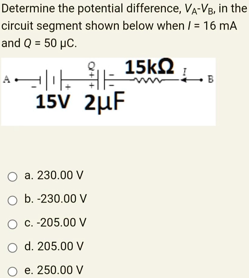 SOLVED:Determine the potential difference, VA-VB, in the circuit ...
