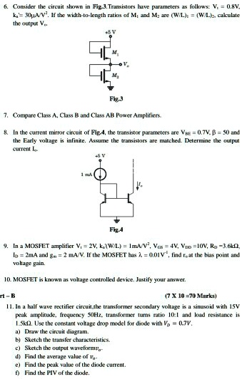 SOLVED: Consider the circuit shown in Fig. 3. Transistors have parameters as follows: V = 0.8V ...