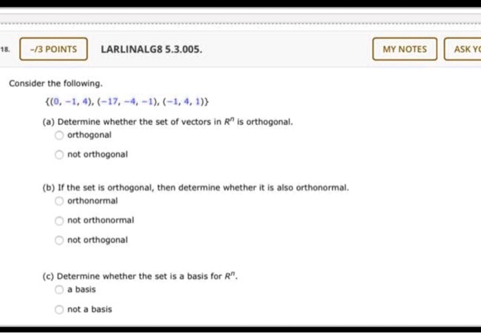 SOLVED: -/3 POINTS LARLINALG8 5.3.005 MY NOTES ASk Consider the ... SOLVED: -/3 POINTS LARLINALG8 5.3.005 MY NOTES ASk Consider the ...