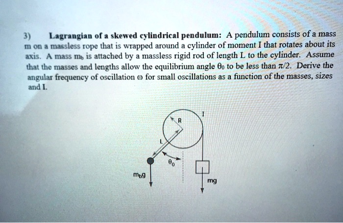 3) Lagrangian of a skewed cylindrical pendulum: A pendulum consists of ...