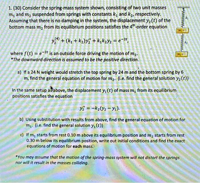 (30) Consider the spring-mass system shown, consisting of two unit ...