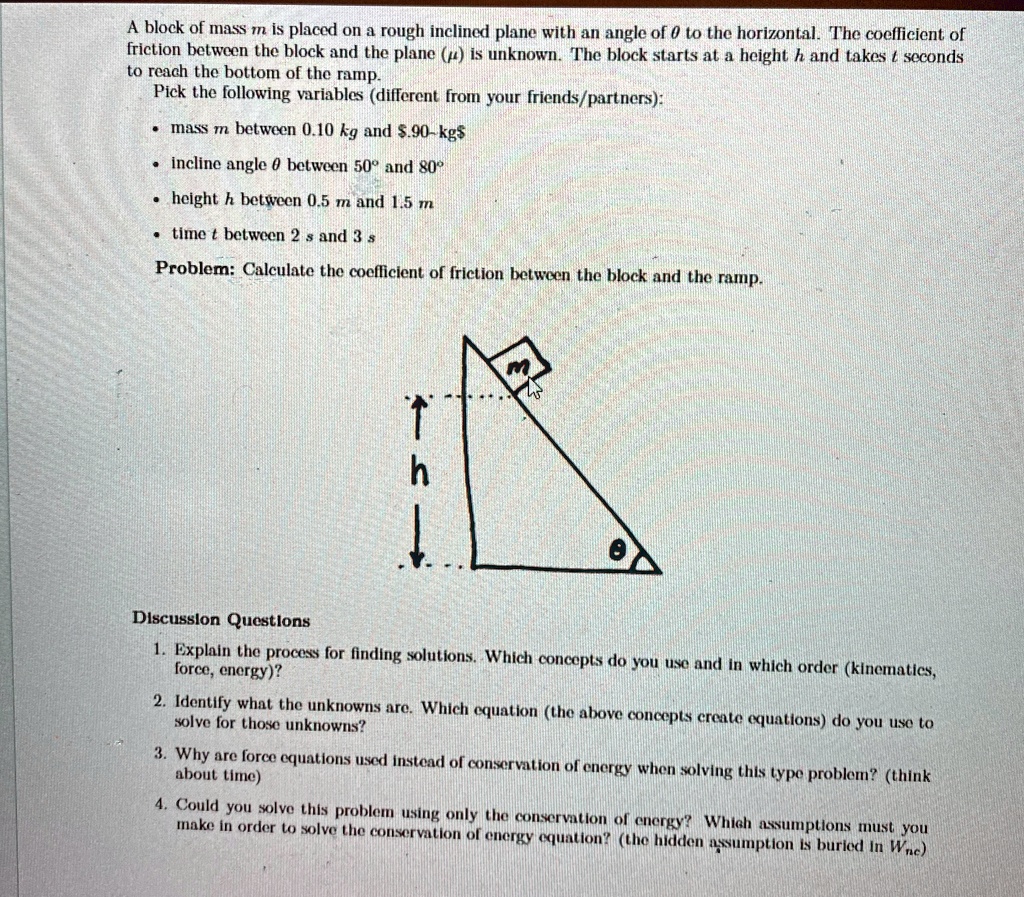 A block of mass m is placed on a rough inclined plane with an angle of ...