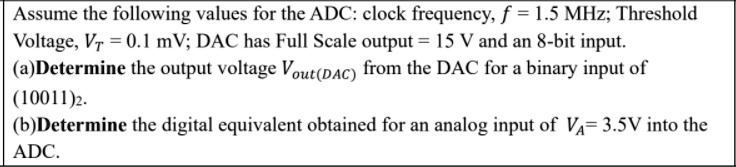 Solved Assume The Following Values For The Adc Clock Frequency F 1