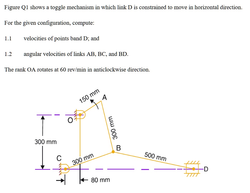 Need Help' Figure Q1 shows a toggle mechanism in which link D is constrained to move in a ...