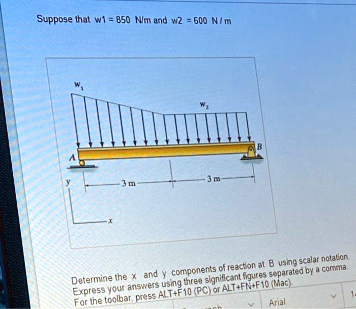 SOLVED: Suppose that w1 = 850 N/m and w2 = 600 N/m. Determine the x and ...