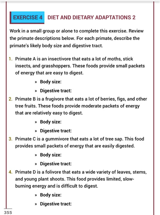 exercise 4 diet and dietary adaptations 2 work in a small group or ...