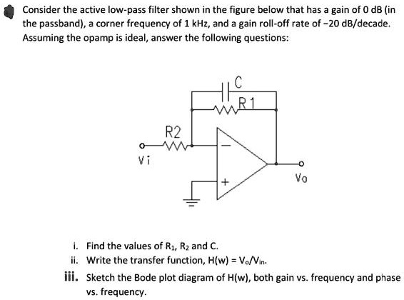 SOLVED: Consider the active low-pass filter shown in the figure below ...
