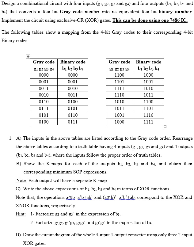 Solved Design A Combinational Circuit With Four Inputs G1 G2 G3 And G4 And Four Outputs