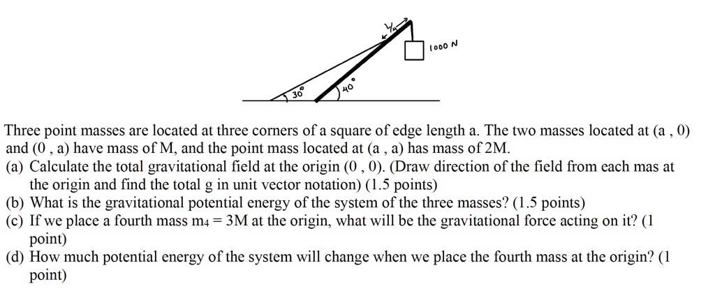 SOLVED: Three point masses are located at three corners of a square of edge length a. The two ...