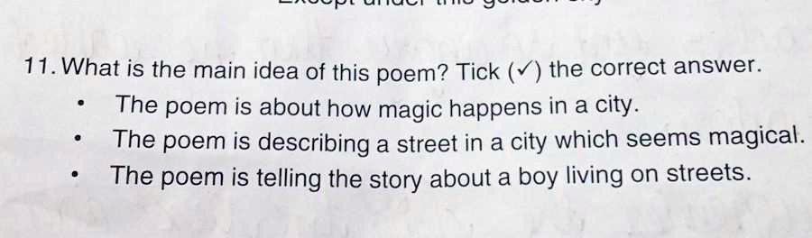 SOLVED: 11. What is the main idea of this poem? Tick (âœ“) the correct ...