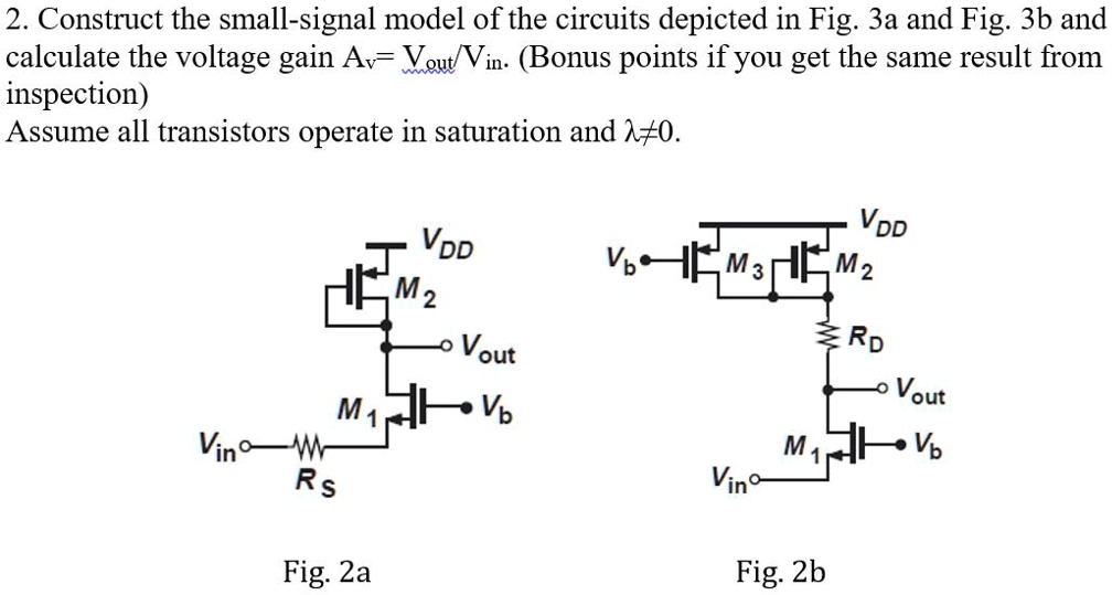 2. Construct the small-signal model of the circuits depicted in Fig. 3a and Fig. 3b and ...