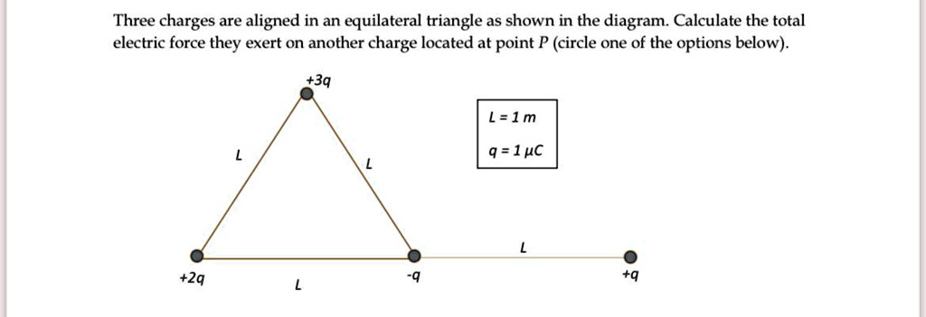 SOLVED: Three charges are aligned in an equilateral triangle as shown ...
