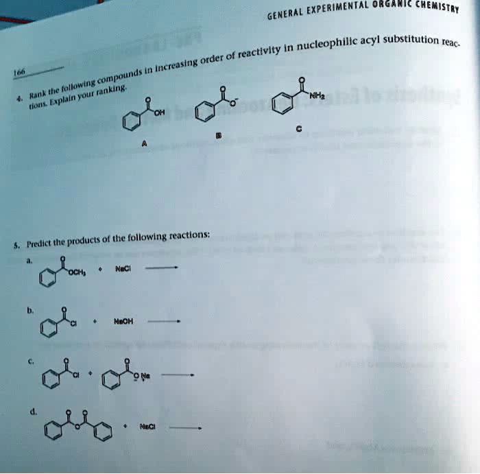 General Experimental Organic Chemistry 166 4 Rank The Following Compounds In Increasing Order