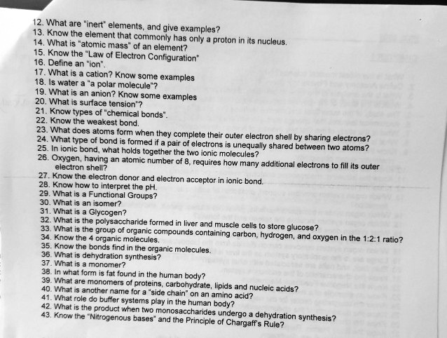 12. What are "inert" elements, and give examples? 13. Know the element ...