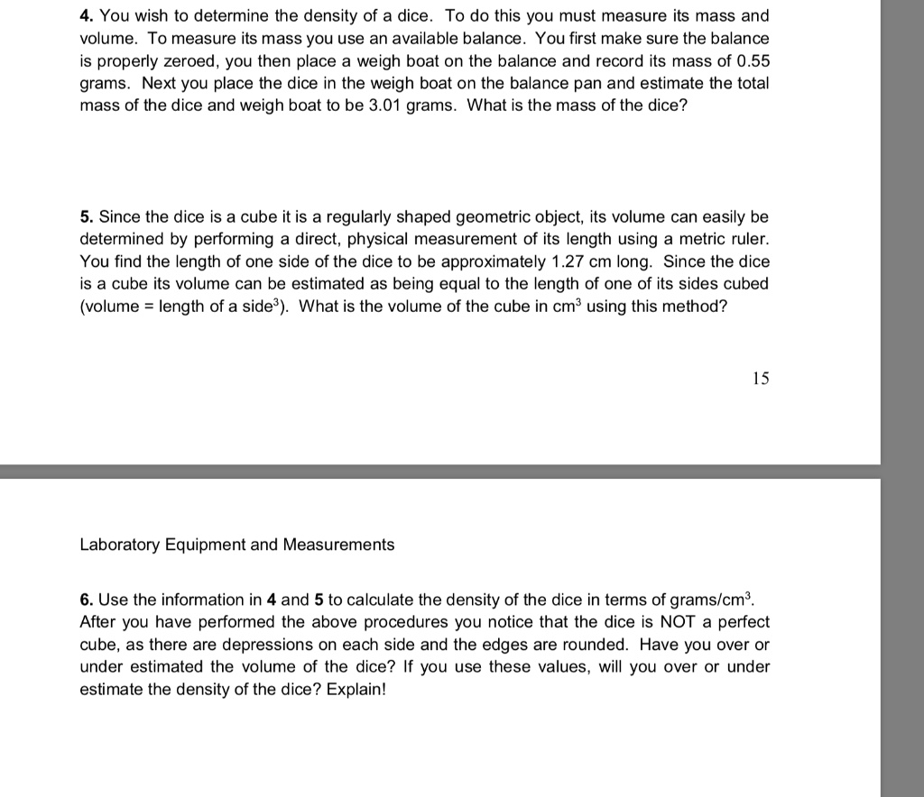 4 you wish to determine the density of a dice to do this you must ...