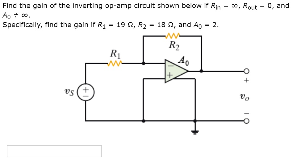 SOLVED: Find the gain of the inverting op-amp circuit shown below if Rin = 0, Rout = 0, and A0 ...