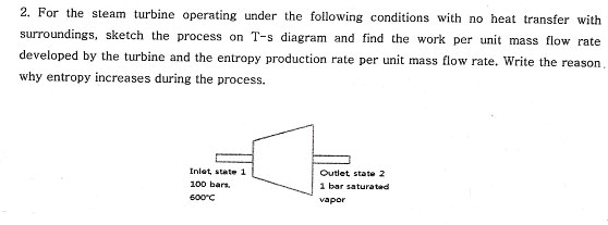 SOLVED: 2. For the steam turbine operating under the following ...
