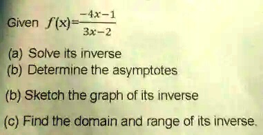 SOLVED: 41-1 Given f(x) 3x-2 (a) Solve its inverse (b) Determine the ...