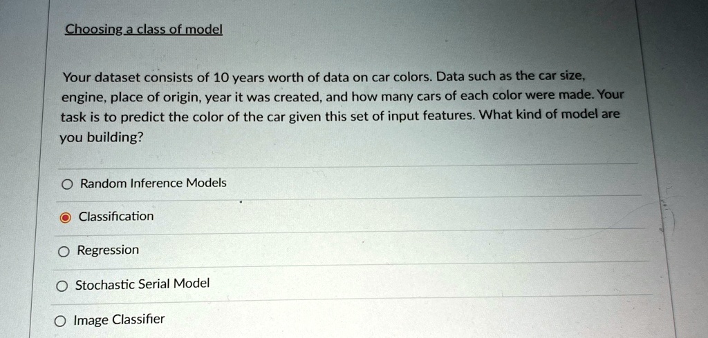 SOLVED: Choosing a class of model Your dataset consists of 10 years ...