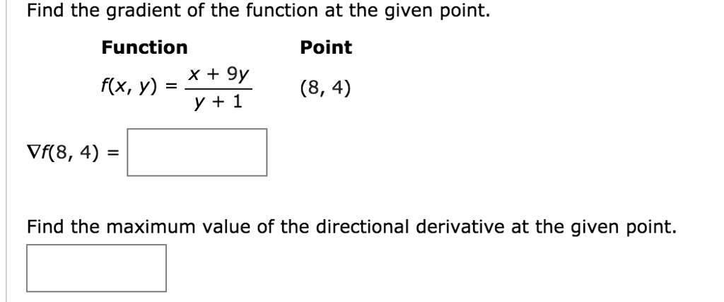 Find The Gradient Of The Function At The Given Point Function Point X 9y Flx Y 8 4 Y
