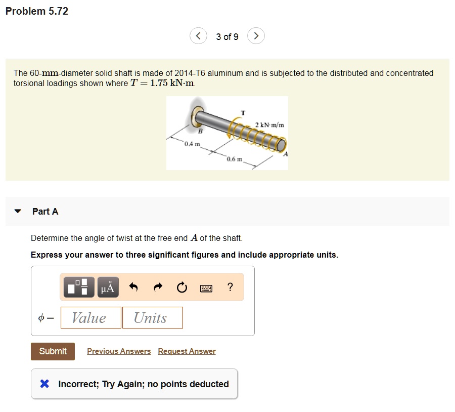 Solved Problem 5 72 3 Of 9 The 60 Mm Diameter Solid Shaft Is Made Of 2014 T6 Aluminum And Is