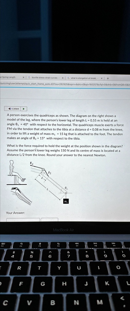 A person exercises the quadriceps as shown. The diagram on the right ...