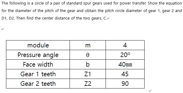 SOLVED: The following is a diagram of a pair of standard spur gears ...