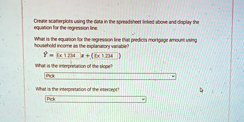 Create scatterplots using the data in the spreadsheet linked above and ...
