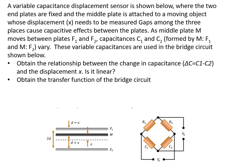 SOLVED: A variable capacitance displacement sensor is shown below ...