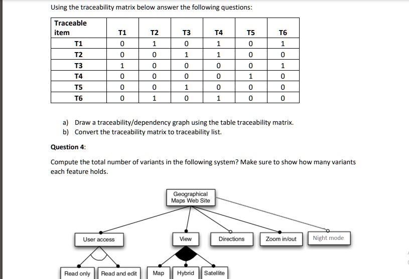 SOLVED: Using the traceability matrix below, answer the following ... SOLVED: Using the traceability matrix below, answer the following ...