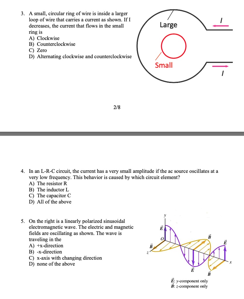 SOLVED: 3.A small, circular ring of wire is inside a larger loop of ...
