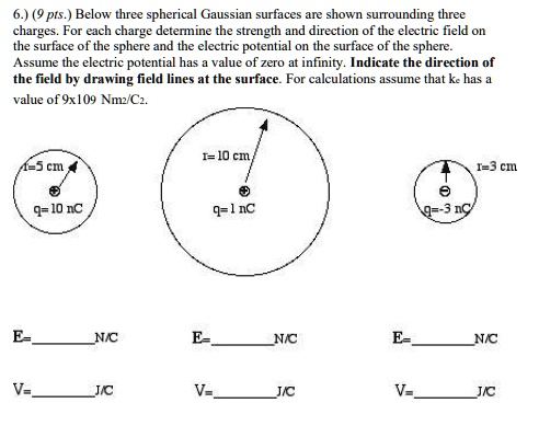 SOLVED: Below, three spherical Gaussian surfaces are shown surrounding three charges. For each ...