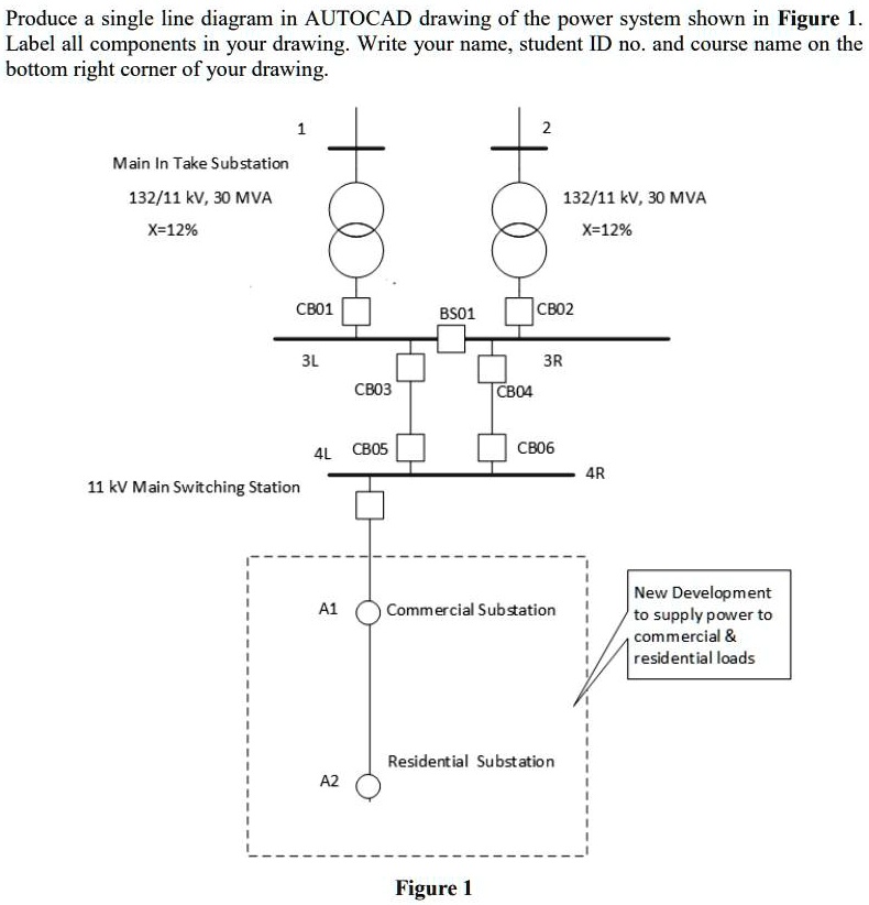 SOLVED: Produce a single-line diagram in AUTOCAD drawing of the power ...