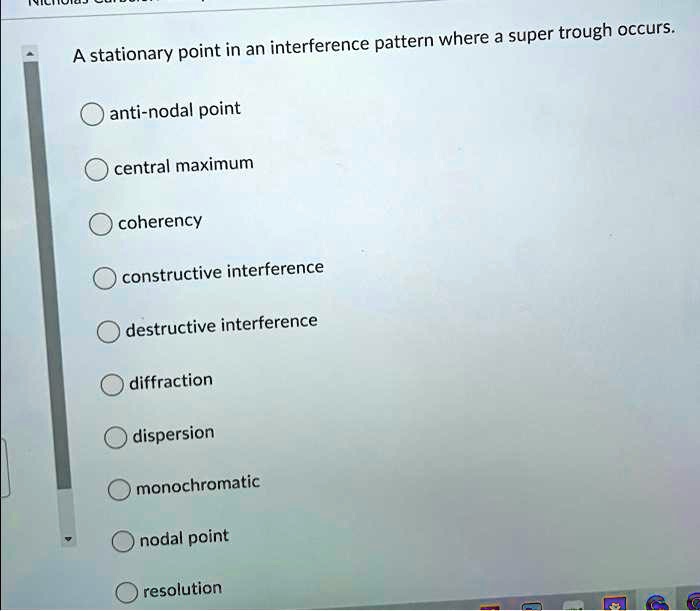 SOLVED: A stationary point in an interference pattern where a super ...