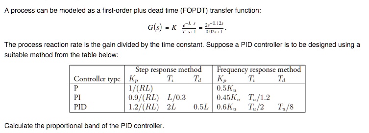 SOLVED: A process can be modeled as a first-order plus dead time (FOPDT) transfer function: The ...