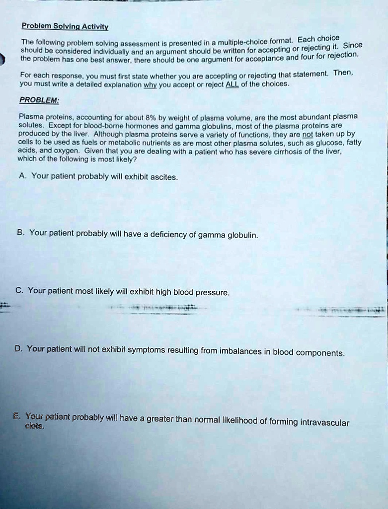 problem solving activity the following problem solving assessment is presented in mulliple ...