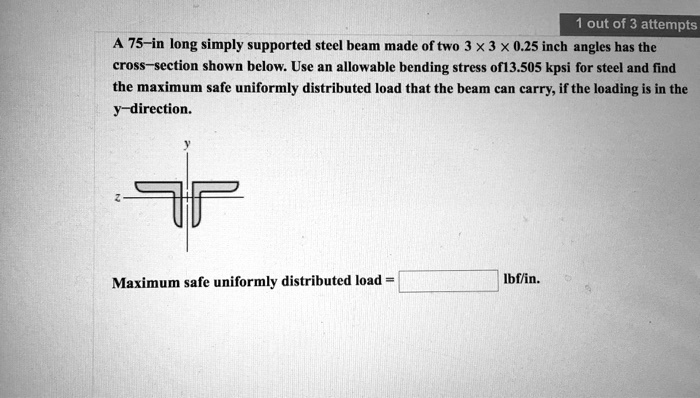 SOLVED: 1 out of 3 attempts A 75-inch long simply supported steel beam ...