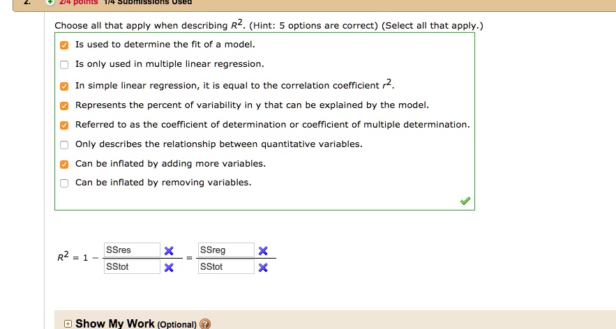 SOLVED: DoMs Dupissions Choose all that apply when describing R2. (Hint: options are correct ...