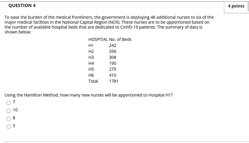 QUESTION 4 To ease the burden of the medical frontliners, the ...