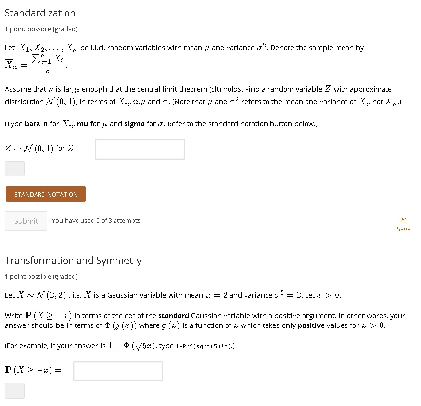 Solved Standardization Let Xi X2 Xn Be I I D Random Variables With Mean μ And Variance