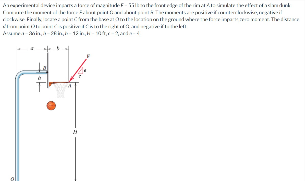 An experimental device imparts a force of magnitude F=55 lb to the ...