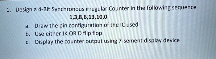 SOLVED: Design a 4-Bit Synchronous Irregular Counter in the following sequence: 1, 3, 8, 6, 13 ...