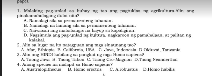 SOLVED: 1. Malaking pag-unlad sa buhay ng tao ang pagtuklas ng ...