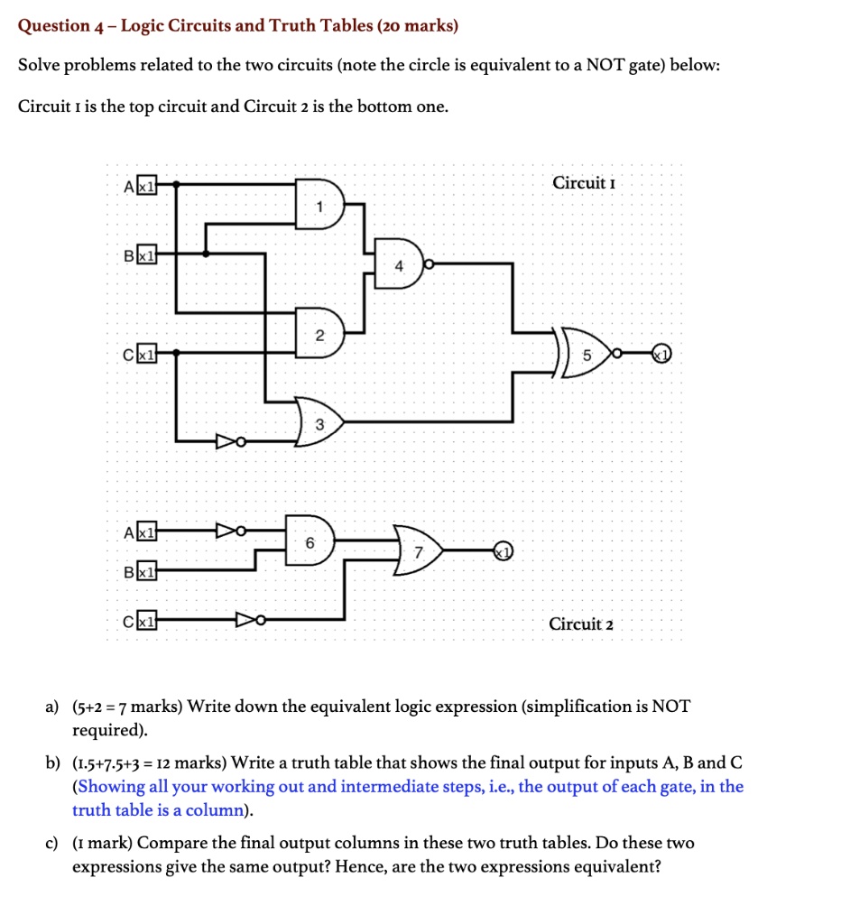 SOLVED: Question 4 Logic Circuits and Truth Tables (20 marks) Solve ...