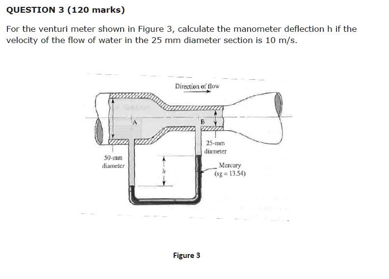 QUESTION 3 (120 marks) For the venturi meter shown in Figure 3 ...
