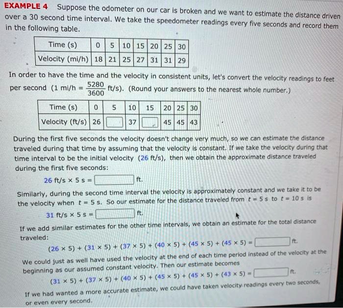 SOLVED: EXAMPLE 4: Estimating Distance Traveled with a Broken Odometer ...
