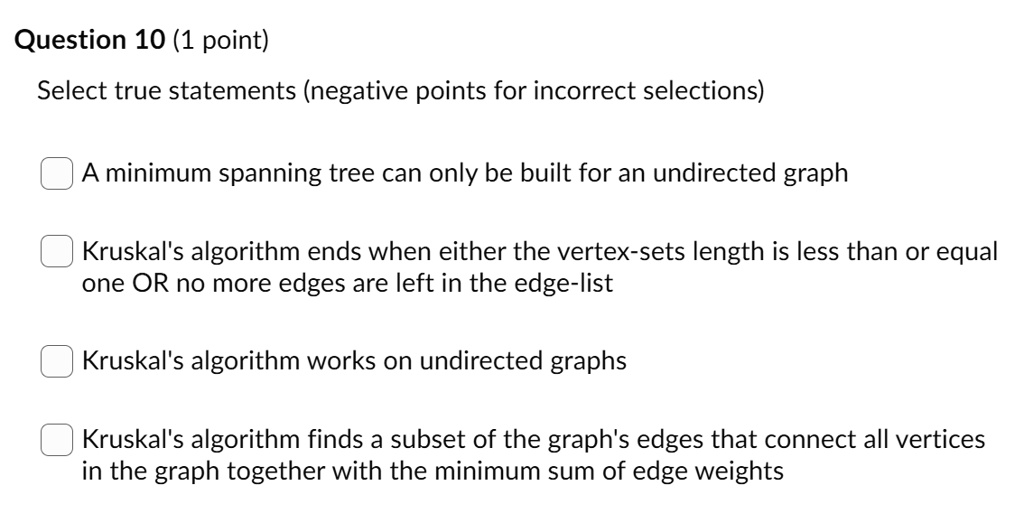 Question 10 1 Point Select True Statements Negative Points For Incorrect Selections Aminimum